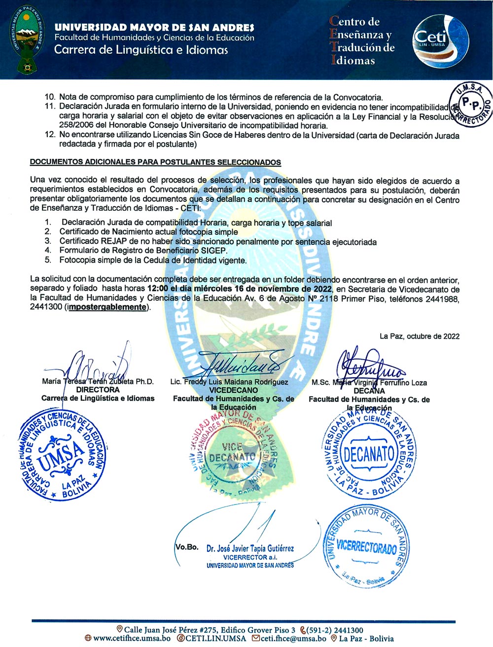 CARRERA DE LINGÜÍSTICA E IDIOMAS CONVOCATORIA COORDINADOR (A) ACADÉMICO ...