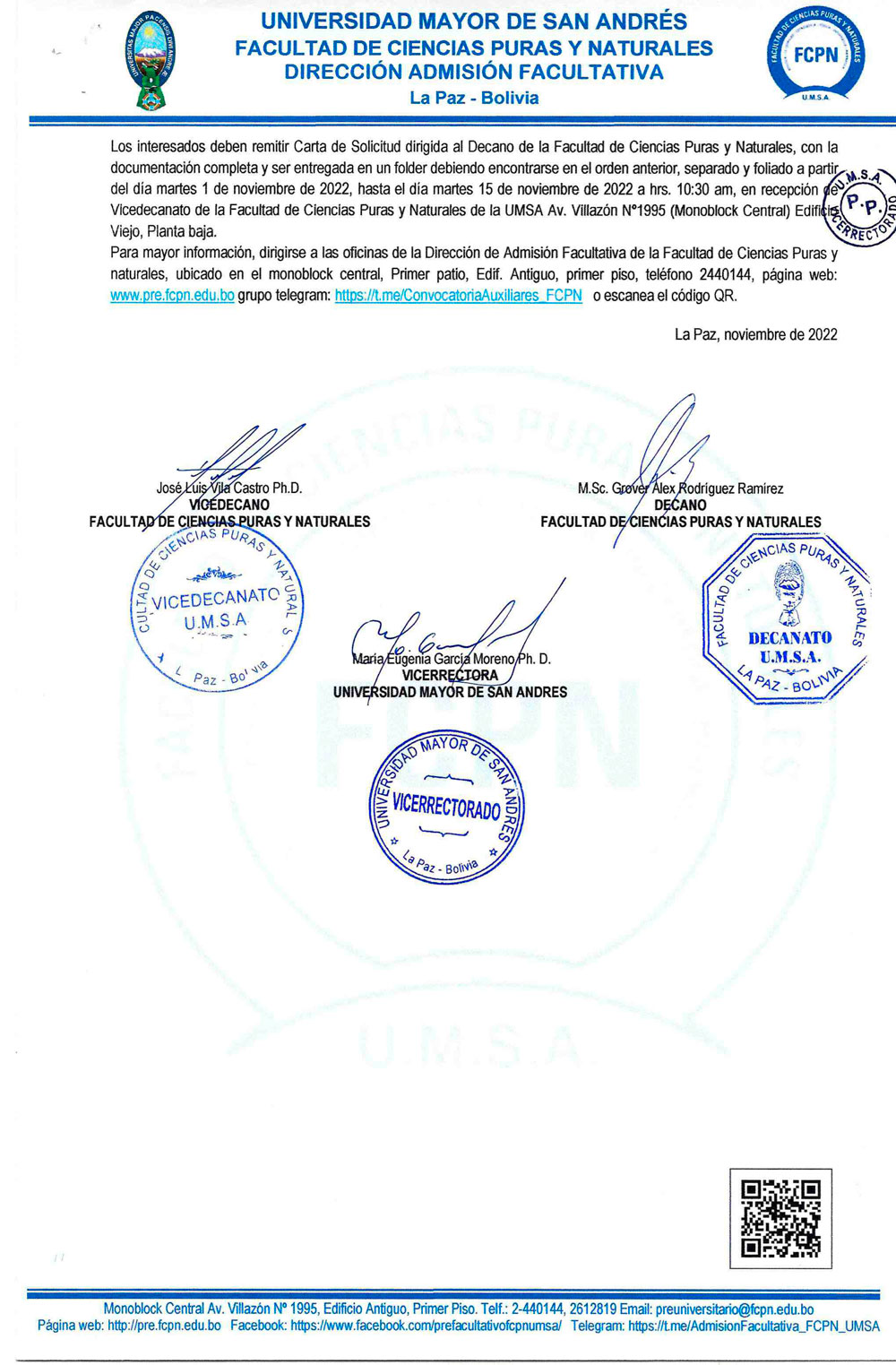 FACULTAD DE CIENCIAS PURAS Y NATURALES CONVOCATORIA CONCURSO DE MÉRITOS ...